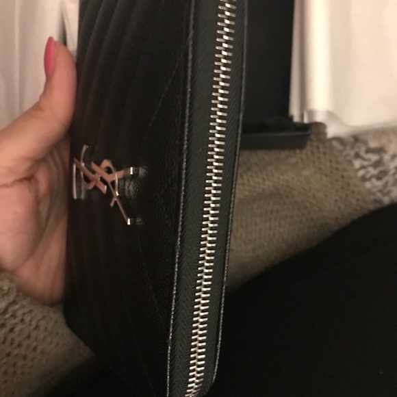 Yves Saint Laurent | Bags | Ysl Logo Monogram Zip Wallet | Poshmark